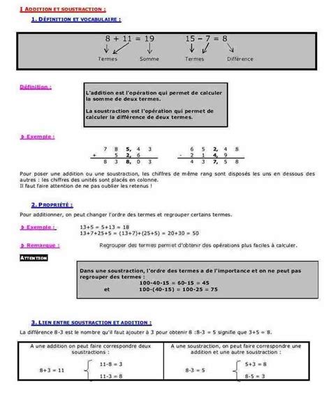 Cours Sur Laddition La Soustraction La Multiplication En 6ème