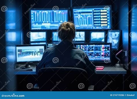 Hacker Behind Monitors Hacks Servers Cyber Security Generative Ai Stock Illustration