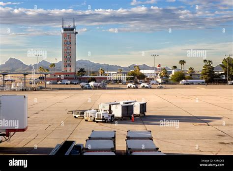 Tucson International Airport Arizona Usa With Control Tower And Waiting