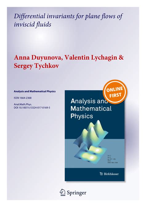 Pdf Differential Invariants For Plane Flows Of Inviscid Fluids