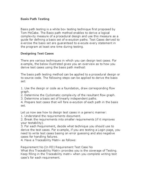 Basis Path Testing A Guide To Deriving Test Cases Using Mccabes Cyclomatic Complexity Metric