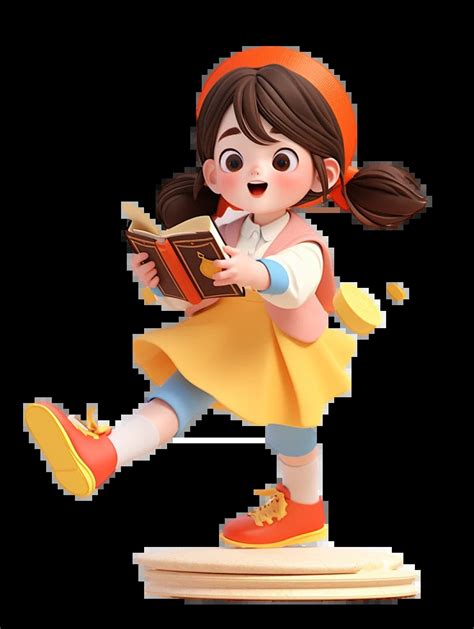 女孩拿着书本3d教育素材png 花瓣网