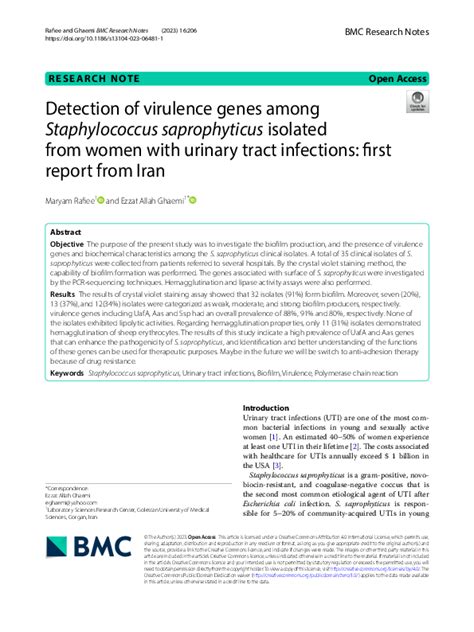 Pdf Detection Of Virulence Genes Among Staphylococcus Saprophyticus Isolated From Women With