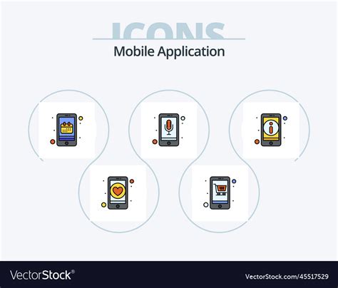 Mobile Application Line Filled Icon Pack 5 Icon Vector Image