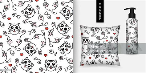 작고 귀여운 새끼 고양이 원활한 패턴입니다 귀여운 고양이 배경입니다 만화 고양이와 벡터 일러스트 레이 션 가리기에 대한 스톡 벡터 아트 및 기타 이미지 Istock