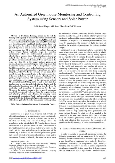 Pdf An Automated Greenhouse Monitoring And Controlling System Using Sensors And Solar Power