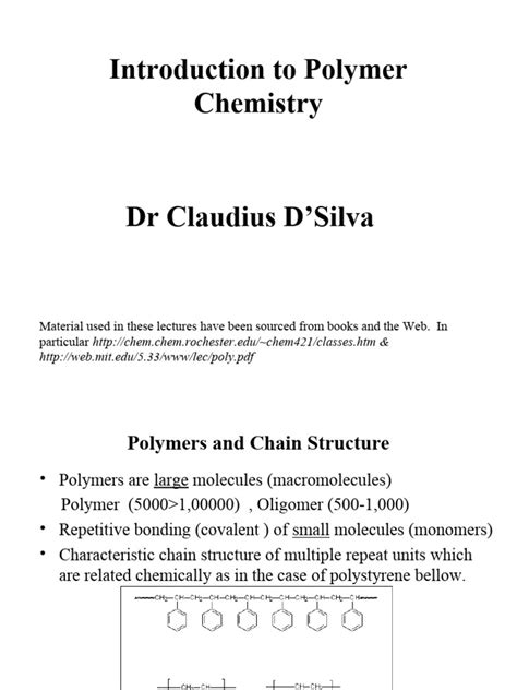 Introduction To Polymer Chemistry Lectur Pdf Technology And Engineering
