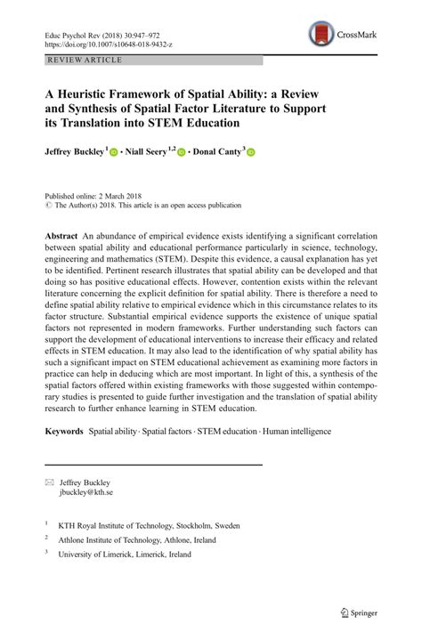 pdf a heuristic framework of spatial ability a review and synthesis