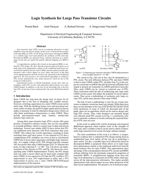 Logic Synthesis For Large Pass Transistor Circuits Docslib