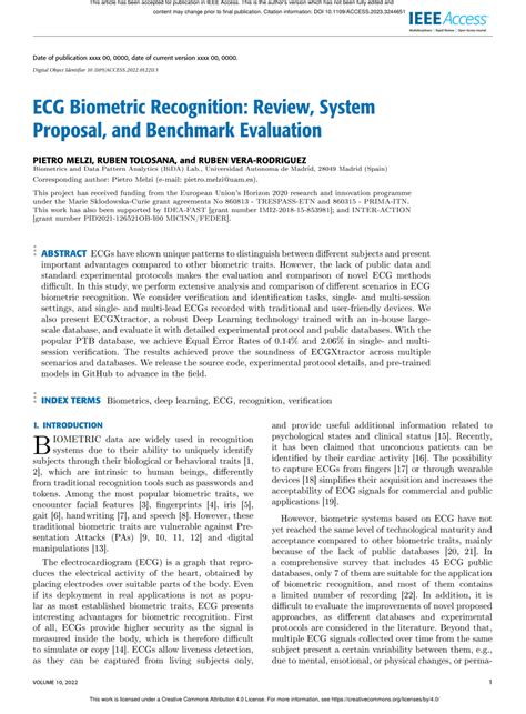 Pdf Ecg Biometric Recognition Review System Proposal And Benchmark Evaluation