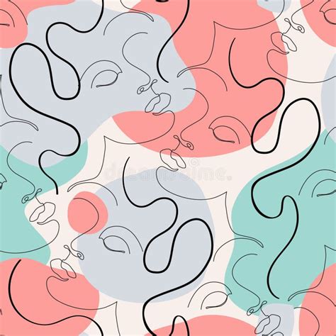 Abstract Woman Portrait Seamless Pattern Glamour Beauty Line Art Stock Vector Illustration Of