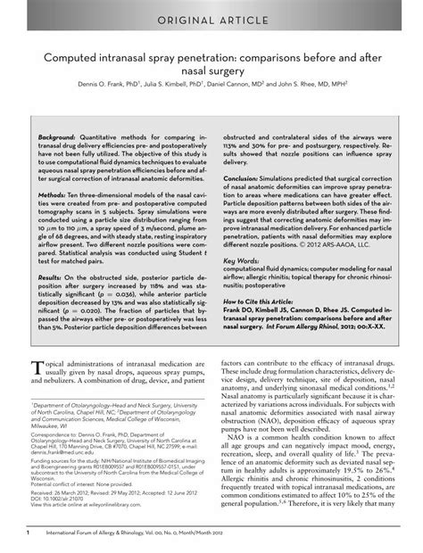 Pdf Computed Intranasal Spray Penetration Comparisons Before And