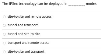 Solved The IPSec Technology Can Be Deployed In Modes Chegg