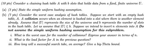 Solved 10 Pts Consider A Chaining Hash Table A With B