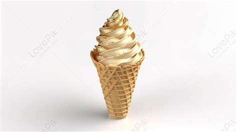 흰색 바탕에 골든 와플 콘을 곁들인 고급스러운 소프트 아이스크림 3d 렌더링 아이 배경 크림 3d 배경 3d 아이 배경 이미지 Hd 아이 크림 3d 3d 아이