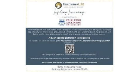 Fellowshiplife Launches Lifelong Learning Program In Partnership With Fairleigh Dickinson