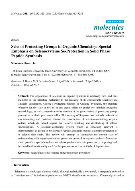 Pdf Cheminform Abstract Selenol Protecting Groups In Organic