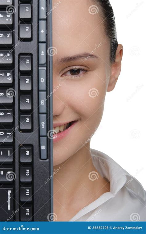 Smiling Female Face Covered Keyboard Stock Photo Image Of Parts Component 36582708