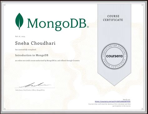 Sneha Choudhari On Linkedin Learningandgrowing Mongodb Certification Databasemanagement