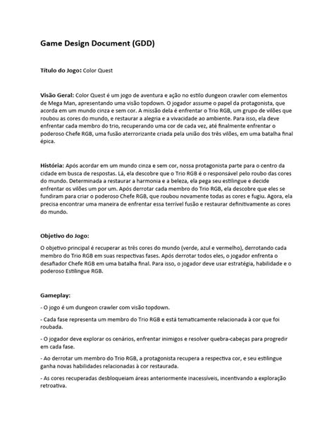 Game Design Document Gdd Pdf