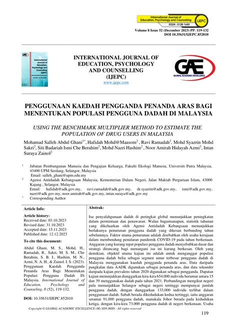 Pdf Using The Benchmark Multiplier Method To Estimate The Population Of Drug Users In Malaysia