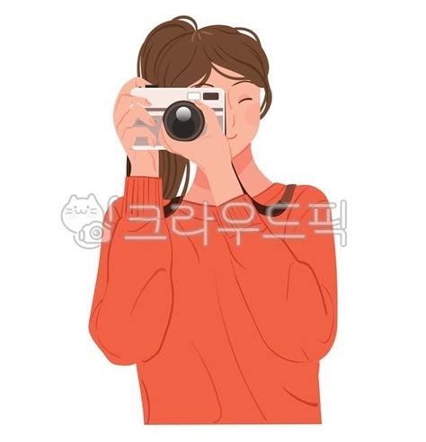 사진찍는 포즈 여자 벡터 일러스트 캐릭터 카메라 촬영 사진 촬영 삽화 그림 사진 포즈 사진 촬영
