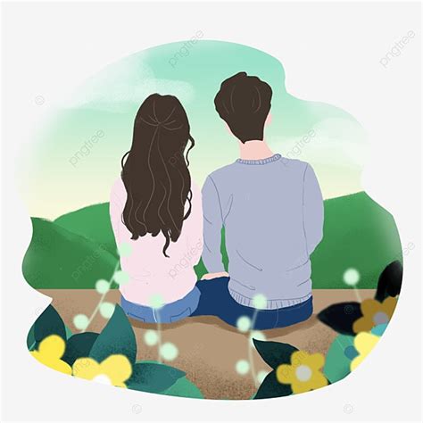 풀밭에 앉아 있는 커플의 뒷모습 연인 잔디 신선한 Png 일러스트 및 Psd 이미지 무료 다운로드 Pngtree