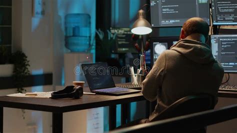 Database Admin Wearing Cervical Neck Collar At Web Developing Job Stock Footage Video Of