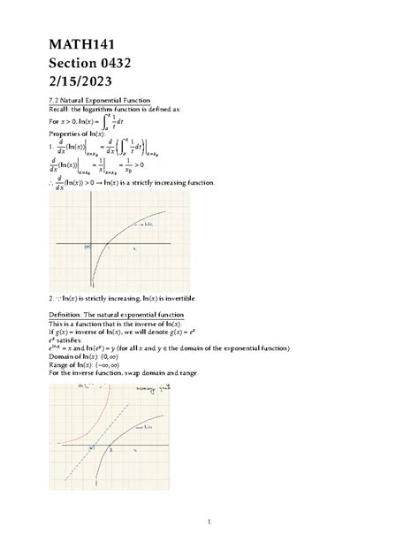 Math141 Lecture Notes Feb 15 Math Section 0432 2 15 7 Natural Exponential Function Recall