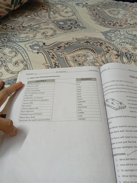 Match The Following Palindromes Column A The First Woman Property Paper