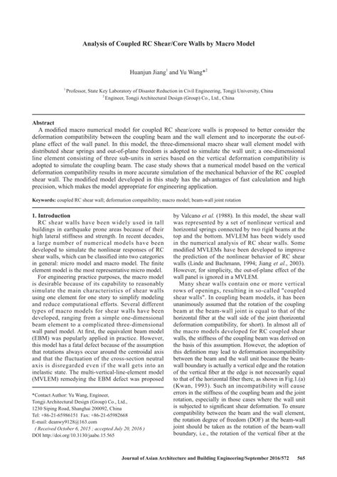 PDF Analysis Of Coupled RC Shear Core Walls By Macro Model