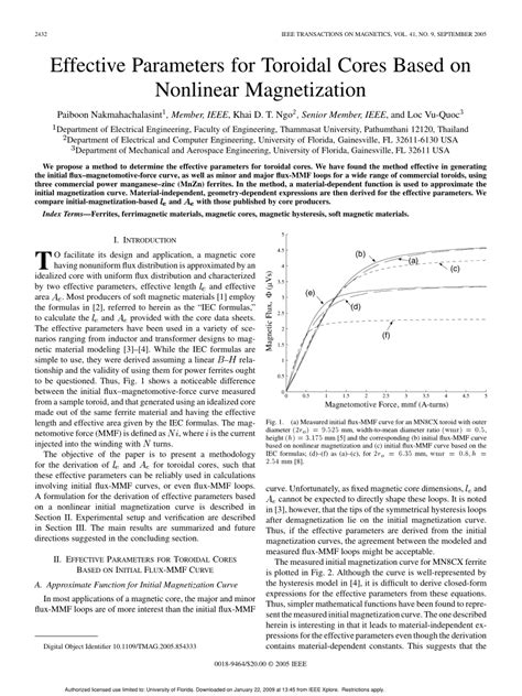 pdf effective parameters for toroidal cores based on nonlinear