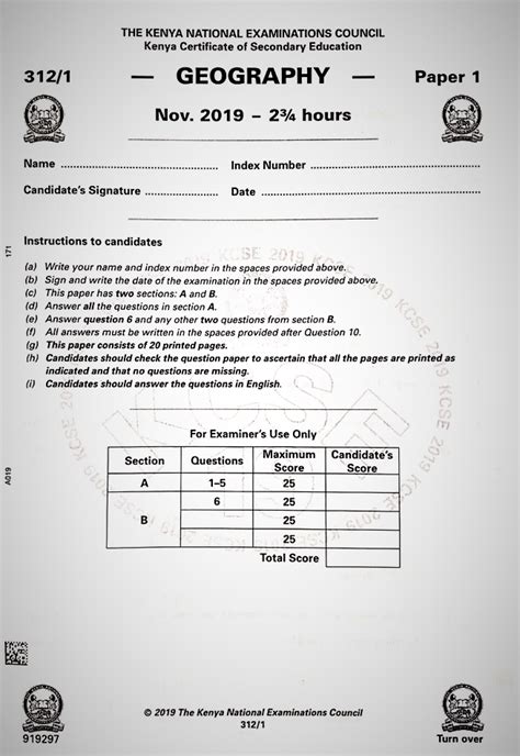 Knec Kcse 2019 Geography Paper 1 Past Paper
