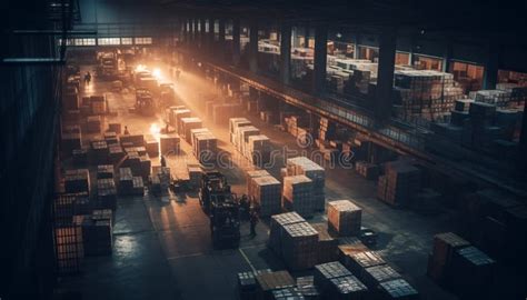 Freight Transportation Unloading Cargo Containers At Dusk Generated By