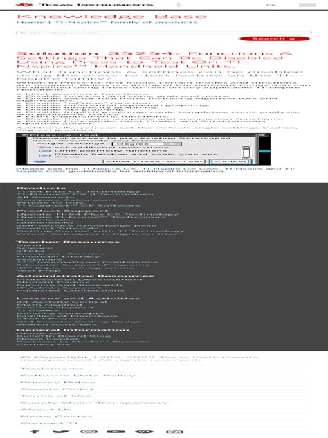 Solution 35254 Functions And Settings That Can Be Disabled Using Press To Test On Ti Nspire