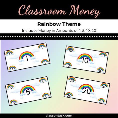 Classroom Money Rainbow Theme Behavior Analyst Resource Center