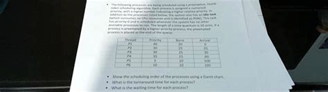 [get Answer] The Following Processes Are Being Scheduled Using A Preemptive Round Robin