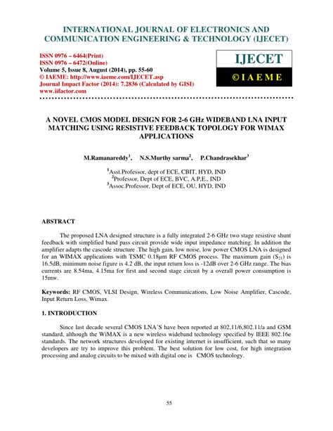 Pdf A Novel Cmos Model Design For 2 6 Ghz Wideband Lna Input Matching