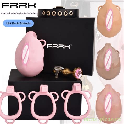 Resin Simulation Vagina Chastity Lock Metal Anal Plug Set Male Wearable Penis Cage Cb Lock Sex