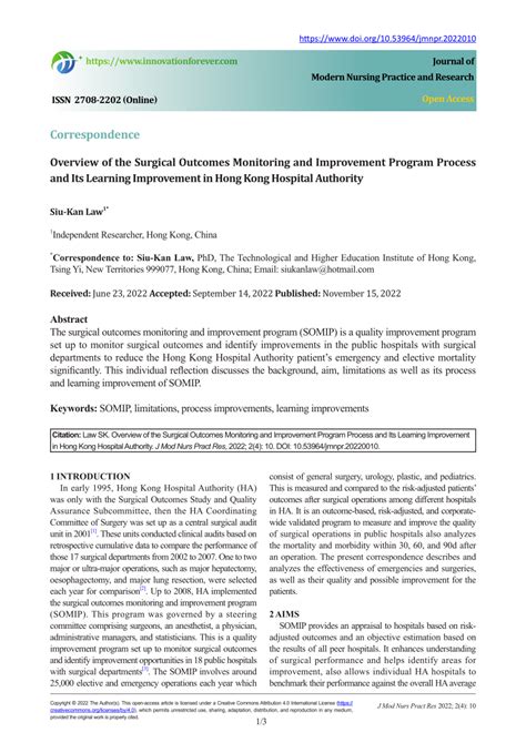 Pdf Overview Of The Surgical Outcomes Monitoring And Improvement Program Process And Its