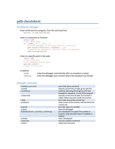 Pdb Cheatsheet Download Printable Pdf Templateroller