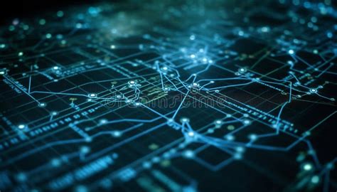 Futuristic Computer Chip Glows Blue In Abstract Circuit Board Pattern Generated By Ai Stock