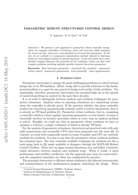 Pdf Parametric Robust Structured Control Design