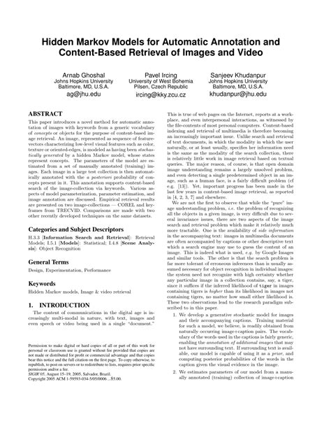 Pdf Hidden Markov Models For Automatic Annotation And Content Based Retrieval Of Images And Video
