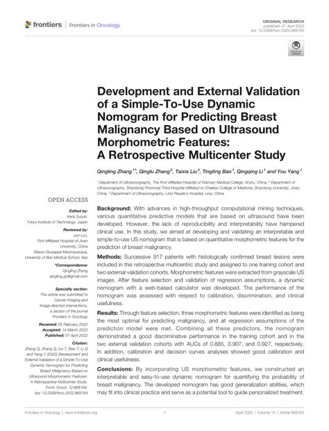 Pdf Development And External Validation Of A Simple To Use Dynamic Nomogram For Predicting