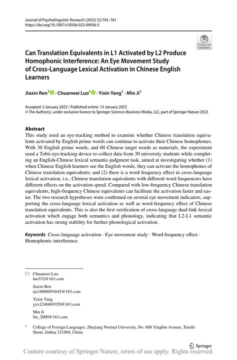 Can Translation Equivalents In L1 Activated By L2 Produce Homophonic