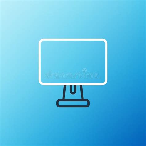 Line Computer Monitor Screen Icon Isolated On Blue Background Electronic Device Front View