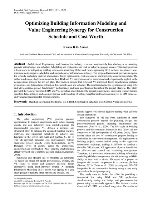 Pdf Optimizing Building Information Modeling And Value Engineering