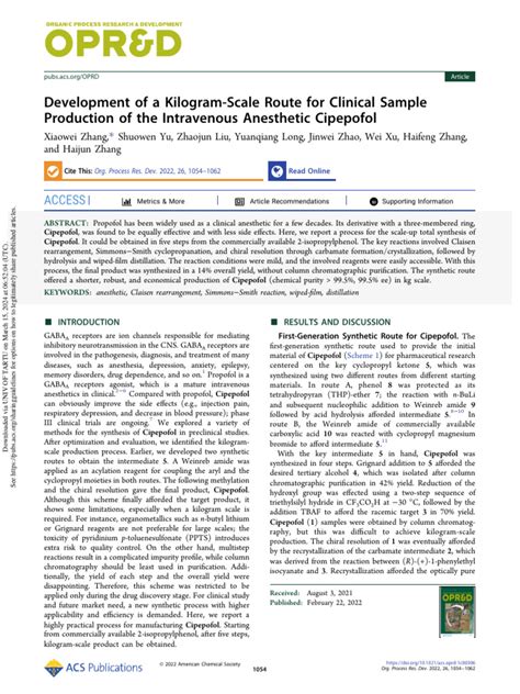 Zhang Et Al 2022 Development Of A Kilogram Scale Route For Clinical