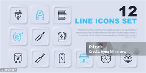 번개 고전압 납땜 인두 도구 상자 전기 기사 롤 접착 테이프 드라이버 자석 및 휴대 전화 아이콘을 설정합니다 벡터 건설 산업에 대한 스톡 벡터 아트 및 기타 이미지 Istock